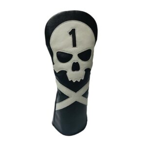 pistro premium leather golf headcovers 1, 3, 5 driver & fairway woods head covers with elastic closure, skull embroidery, fits most wood driver - no.1