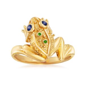 ross-simons 0.10 ct. t.w. sapphire frog ring with chrome diopside accents in 18kt gold over sterling. size 9