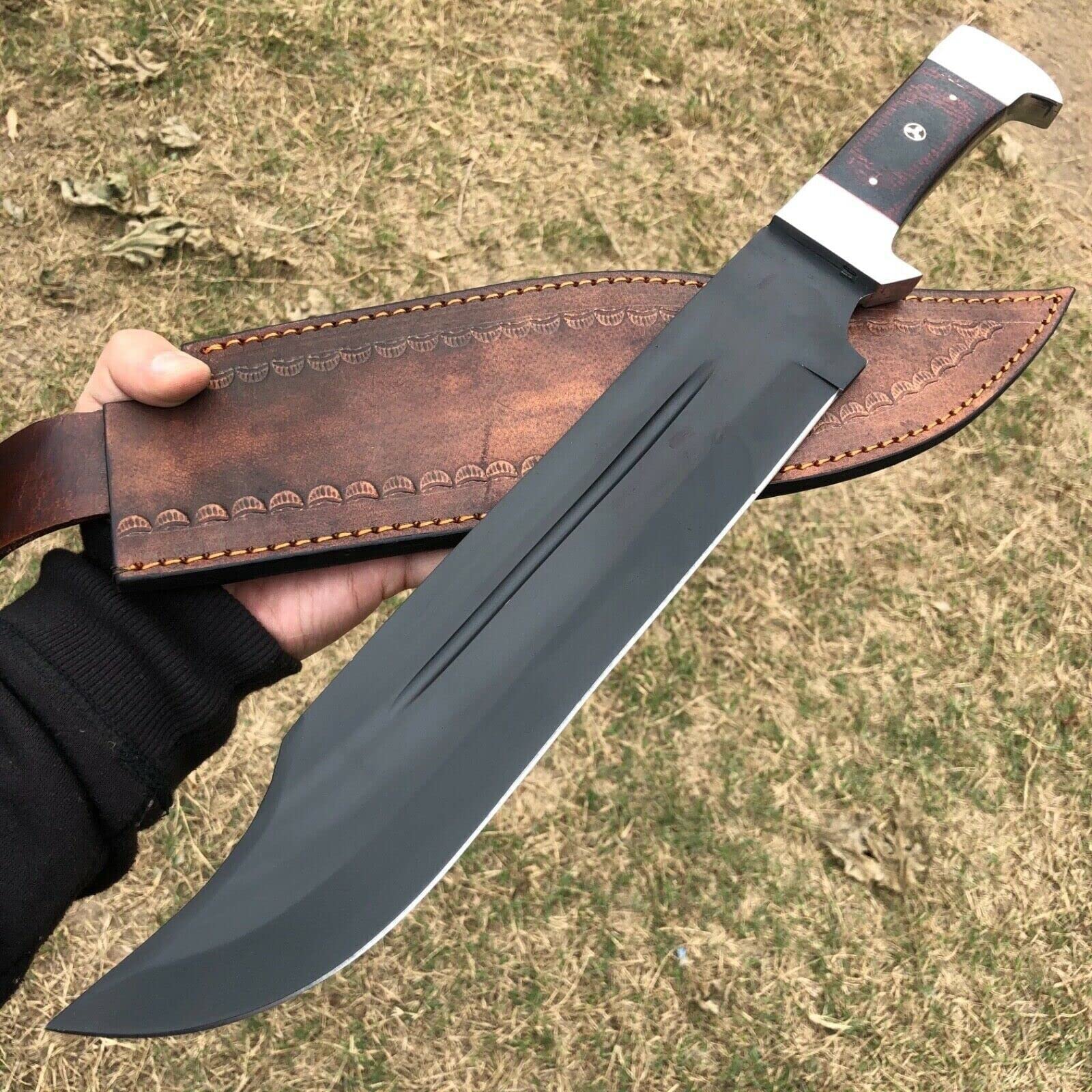 Mega Blades CUSTOM HANDMADE D2 FULL TANG HUNTING MACHETE MASSIVE BOWIE KNIFE BLACK COATED