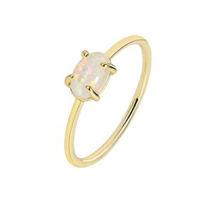 dainty opal promise band ring for women 14k gold plated cute oval white fire opal birthstone statement stackable finger rings comfort fit fashion birthday wedding holiday mother's day jewelry gift (8)