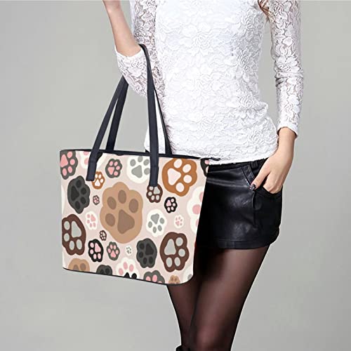 Womens Handbag Paw Print Leather Tote Bag Top Handle Satchel Bags For Lady