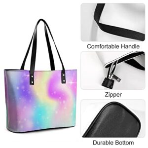 Womens Handbag Rainbow Leather Tote Bag Top Handle Satchel Bags For Lady