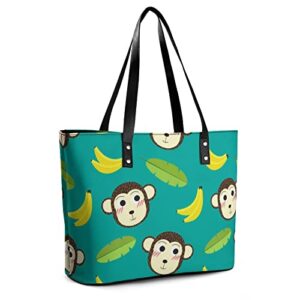 Womens Handbag Monkey Banana Leaf Leather Tote Bag Top Handle Satchel Bags For Lady