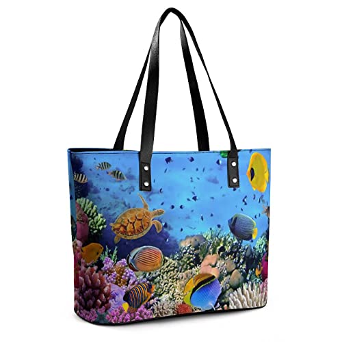 Womens Handbag Submarine Coral Fish Leather Tote Bag Top Handle Satchel Bags For Lady