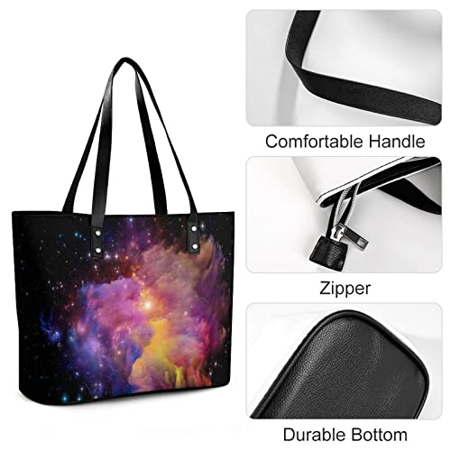 Womens Handbag Purple Galaxy Nebula Leather Tote Bag Top Handle Satchel Bags For Lady