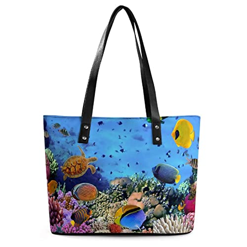 Womens Handbag Submarine Coral Fish Leather Tote Bag Top Handle Satchel Bags For Lady