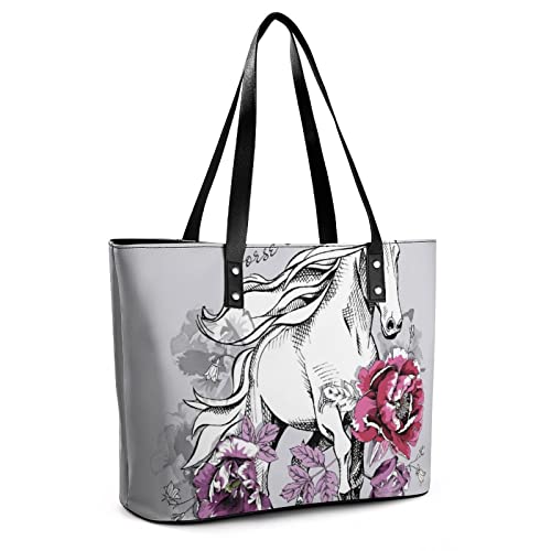 Womens Handbag Horse Flower Leather Tote Bag Top Handle Satchel Bags For Lady