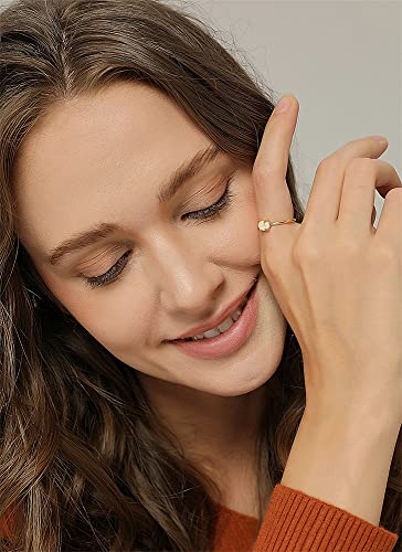 Dainty Opal Promise Band Ring for Women 14K Gold Plated Cute Oval White Fire Opal Birthstone Statement Stackable Finger Rings Comfort Fit Fashion Birthday Wedding Holiday Mother's Day Jewelry Gift (8)