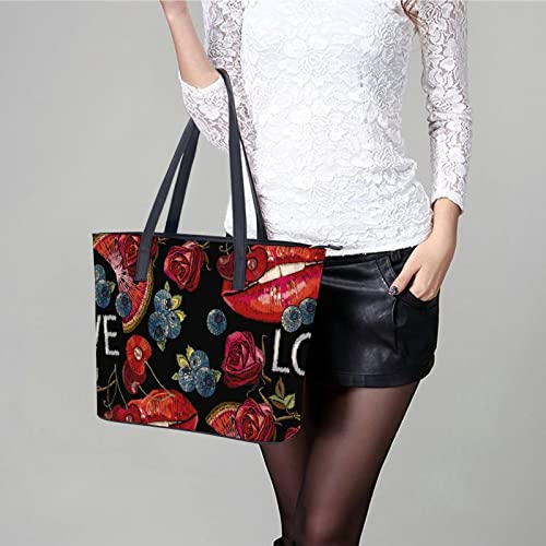 Womens Handbag Lips Flower Leather Tote Bag Top Handle Satchel Bags For Lady