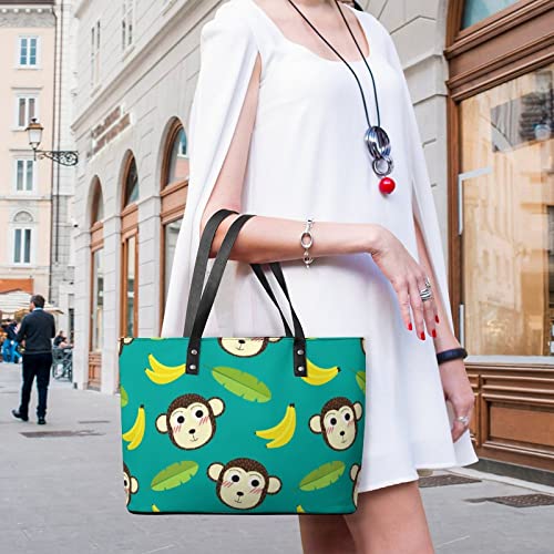 Womens Handbag Monkey Banana Leaf Leather Tote Bag Top Handle Satchel Bags For Lady