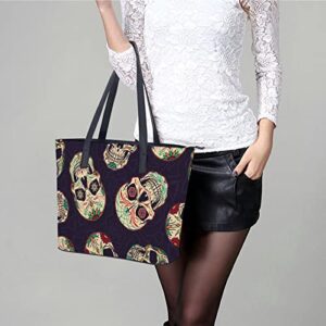 Womens Handbag Skull Pattern Leather Tote Bag Top Handle Satchel Bags For Lady