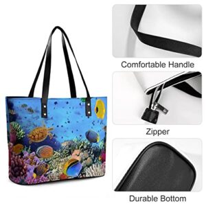 Womens Handbag Submarine Coral Fish Leather Tote Bag Top Handle Satchel Bags For Lady