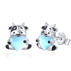 hypoallergenic cow earrings 925 sterling silver cute animal cow stud earrings cow stuffed jewelry birthday gifts for women