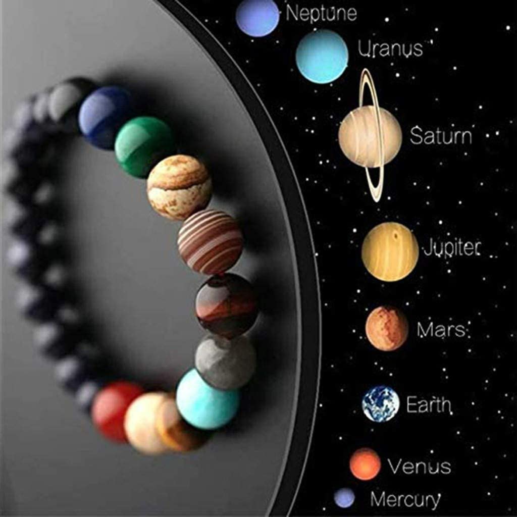 PISAME Natural stone bracelet, creative solar energy system, 8 star theme beaded rope, adjustable (black, one size)