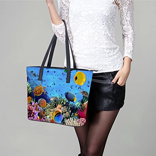 Womens Handbag Submarine Coral Fish Leather Tote Bag Top Handle Satchel Bags For Lady