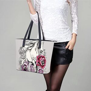 Womens Handbag Horse Flower Leather Tote Bag Top Handle Satchel Bags For Lady