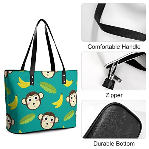 Womens Handbag Monkey Banana Leaf Leather Tote Bag Top Handle Satchel Bags For Lady