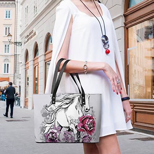 Womens Handbag Horse Flower Leather Tote Bag Top Handle Satchel Bags For Lady