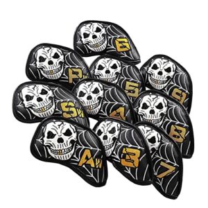 besstuup 10pcs golf head covers for irons putter, sticker pu leather skull pattern golf irons headcovers covers, gigfts for golfer men women