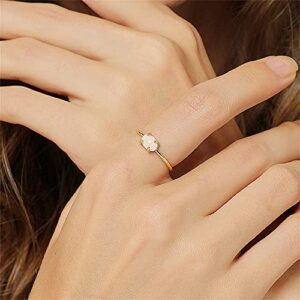 Dainty Opal Promise Band Ring for Women 14K Gold Plated Cute Oval White Fire Opal Birthstone Statement Stackable Finger Rings Comfort Fit Fashion Birthday Wedding Holiday Mother's Day Jewelry Gift (8)