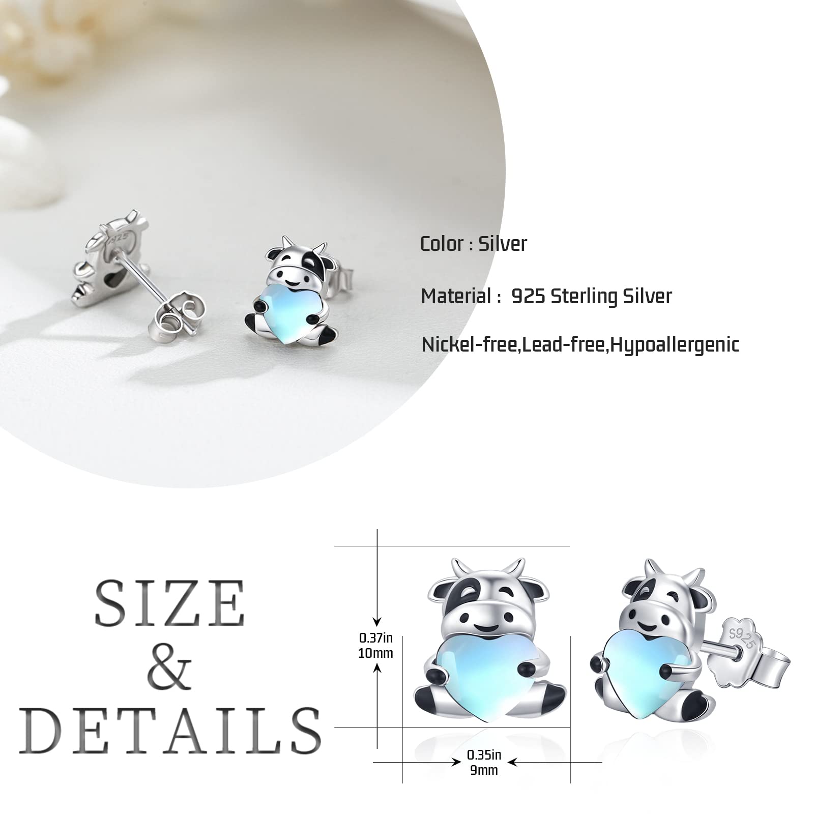 Hypoallergenic Cow Earrings 925 Sterling Silver Cute Animal Cow Stud Earrings Cow Stuffed Jewelry Birthday Gifts for Women