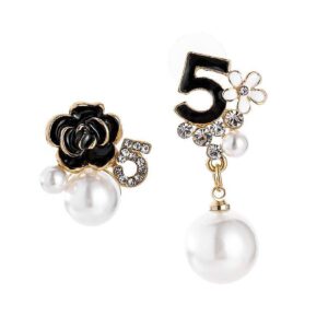 imitation pearl elegant rhinestone drop earrings number five asymmetrical earrings