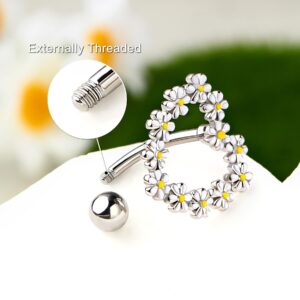 Melighting 14G Belly Button Rings Reverse Belly Rings Stainless Steel 316L Flower Belly Piercing Jewelry for Women Belly Piercing Navel Barbell Body Piercing Jewelry