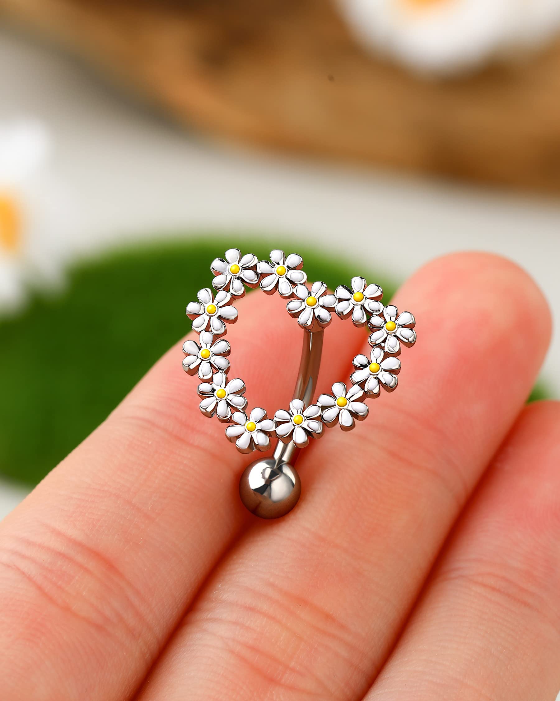 Melighting 14G Belly Button Rings Reverse Belly Rings Stainless Steel 316L Flower Belly Piercing Jewelry for Women Belly Piercing Navel Barbell Body Piercing Jewelry