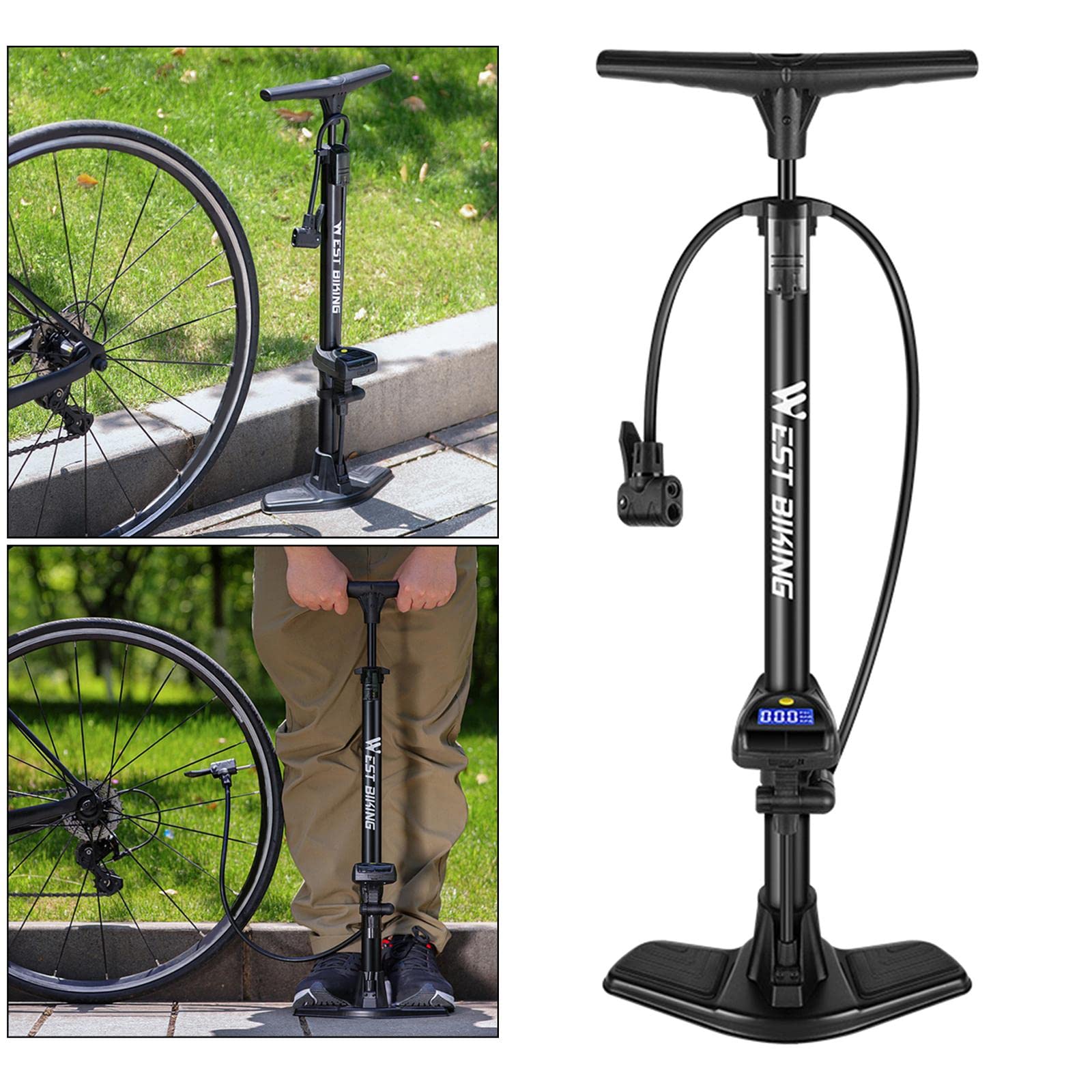 BESSTUUP Bike Floor Pump with High Pressure Gauge, 145 psi, Bicycle Dual Valve Inflator Air Filling Fits for Presta and Schrader