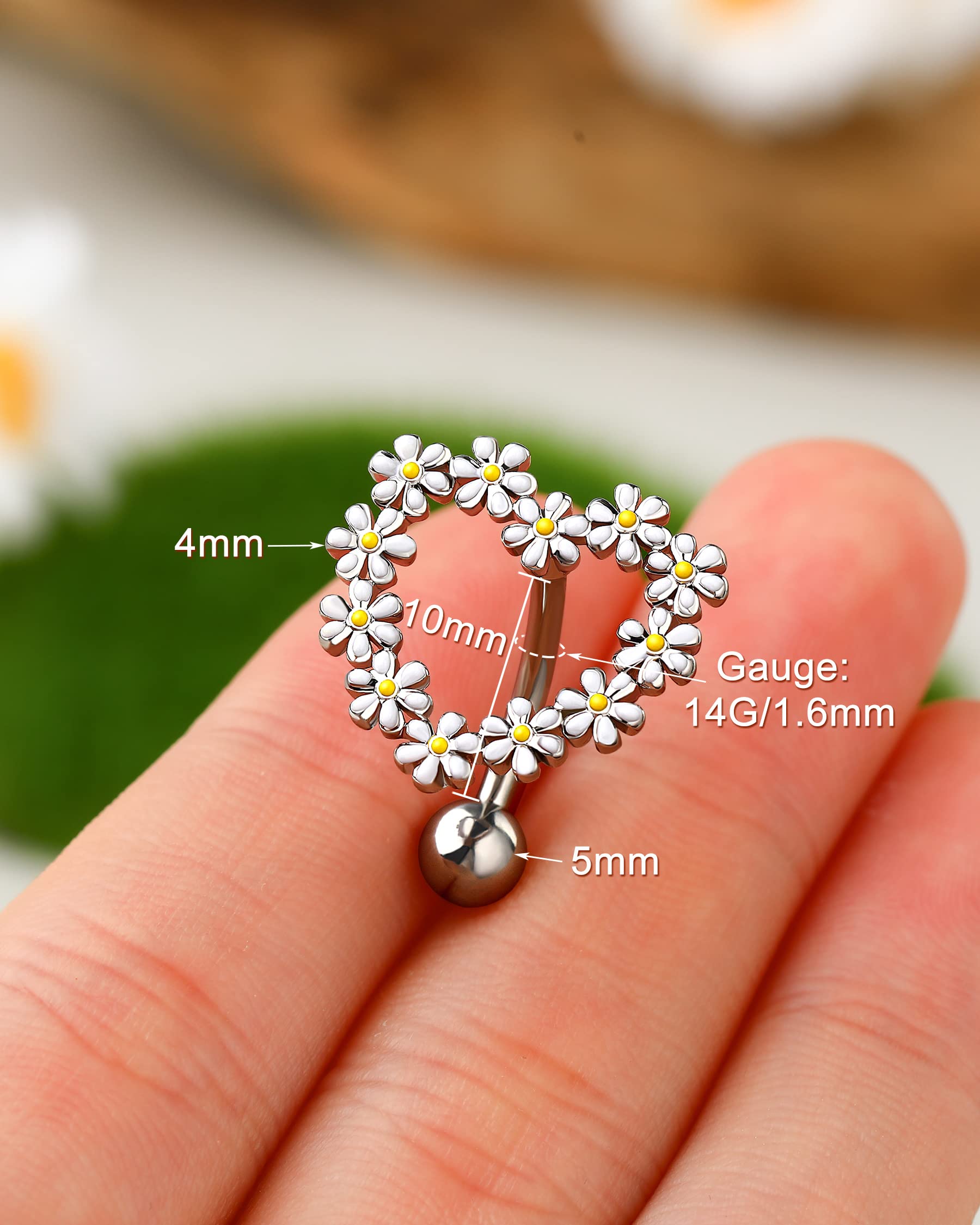 Melighting 14G Belly Button Rings Reverse Belly Rings Stainless Steel 316L Flower Belly Piercing Jewelry for Women Belly Piercing Navel Barbell Body Piercing Jewelry