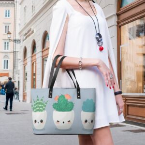 Womens Handbag Succulent Plant Cactus Leather Tote Bag Top Handle Satchel Bags For Lady