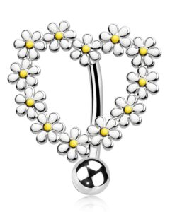 melighting 14g belly button rings reverse belly rings stainless steel 316l flower belly piercing jewelry for women belly piercing navel barbell body piercing jewelry