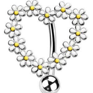 Melighting 14G Belly Button Rings Reverse Belly Rings Stainless Steel 316L Flower Belly Piercing Jewelry for Women Belly Piercing Navel Barbell Body Piercing Jewelry