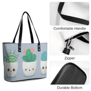 Womens Handbag Succulent Plant Cactus Leather Tote Bag Top Handle Satchel Bags For Lady