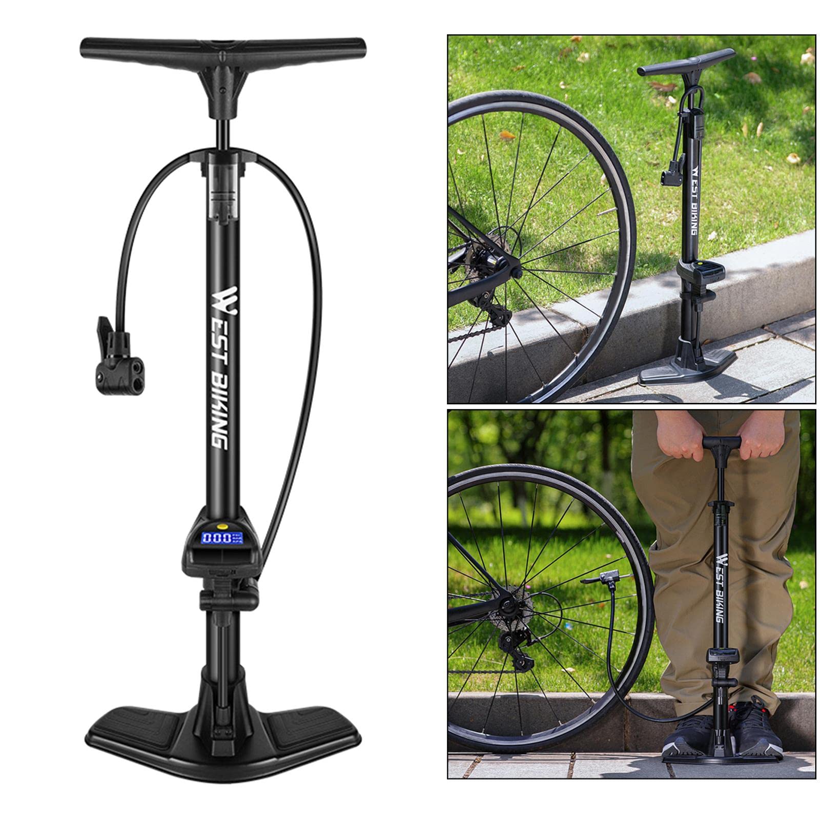 BESSTUUP Bike Floor Pump with High Pressure Gauge, 145 psi, Bicycle Dual Valve Inflator Air Filling Fits for Presta and Schrader