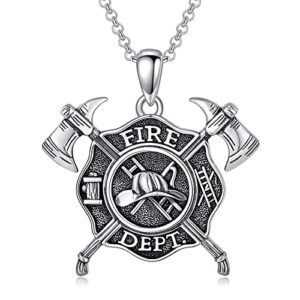 leecci father’s day gifts for dad firefighter necklace 925 sterling silver fire dept pendant firefighter department jewelry gifts for men women boys firefighters