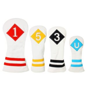 andux 4pack/set pu diamond golf 460cc driver fairway woods hybrids club head covers white mt/mg73