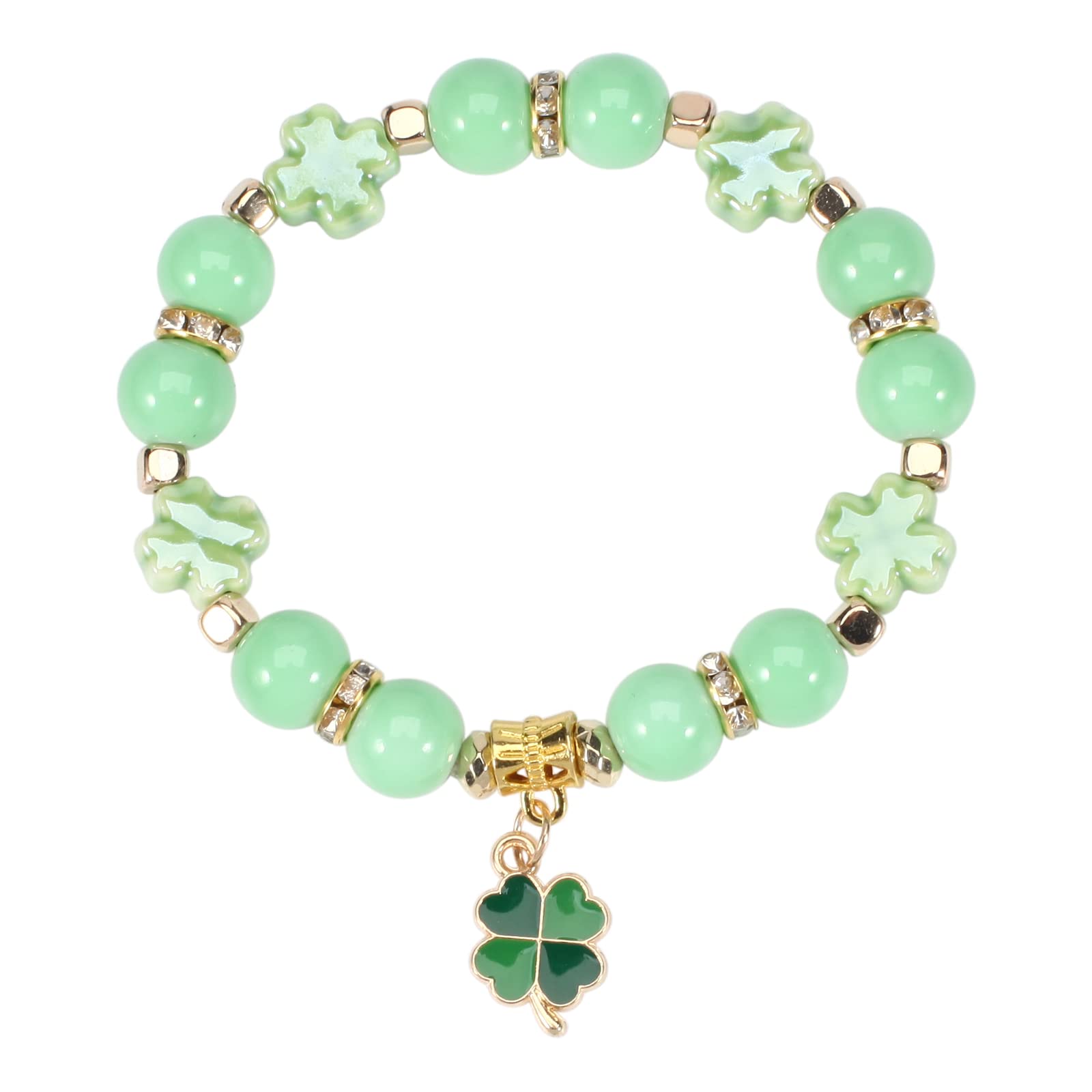 St.Patrick’s Day Bracelets for Women Lucky Leaf Shamrock Charm Bracelet Green Beaded Stretch Bracelet