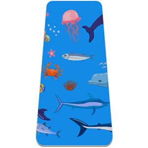 yoga mat, yoga mats for home workout, workout mat, exercise mats, pilates mat, sea animal whale dolphin blue pattern