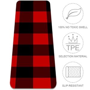 Yoga Mat, Yoga Mats for Home Workout, Workout Mat, Exercise Mats, Pilates Mat, Rustic Black Red Buffalo Check Plaid Pattern