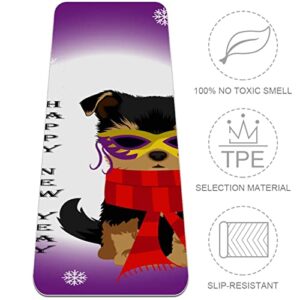 Yoga Mat, Yoga Mats for Home Workout, Workout Mat, Exercise Mats, Pilates Mat, Xmas Dog Red Scarf Pattern