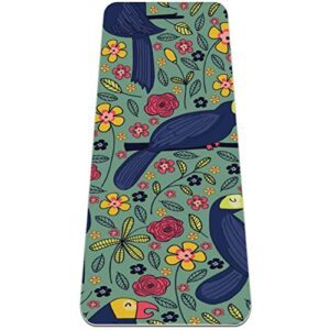 yoga mat, yoga mats for home workout, workout mat, exercise mats, pilates mat, seamless bird flower pattern