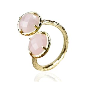 ladywowu rose quartz ring, healing pink crystal rings for women spiritual, round crystal double stone ring adjustable for rose quartz jewelry, gold gemstone ring jewelry gift for her