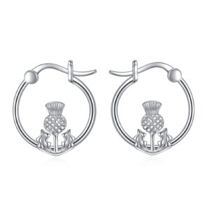 daylinlove scottish thistle earrings 925 sterling silver scottish thistle hoop earrings for women thistle jewelry gifts for women