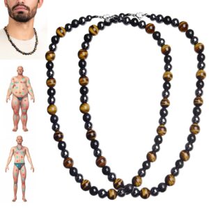 lunhaifi fortis marvik chalcedony beaded necklace, fortis chalcedony beaded necklace, natural tiger eye beads beaded necklace chain for men/women effective body detoxification (2pcs)