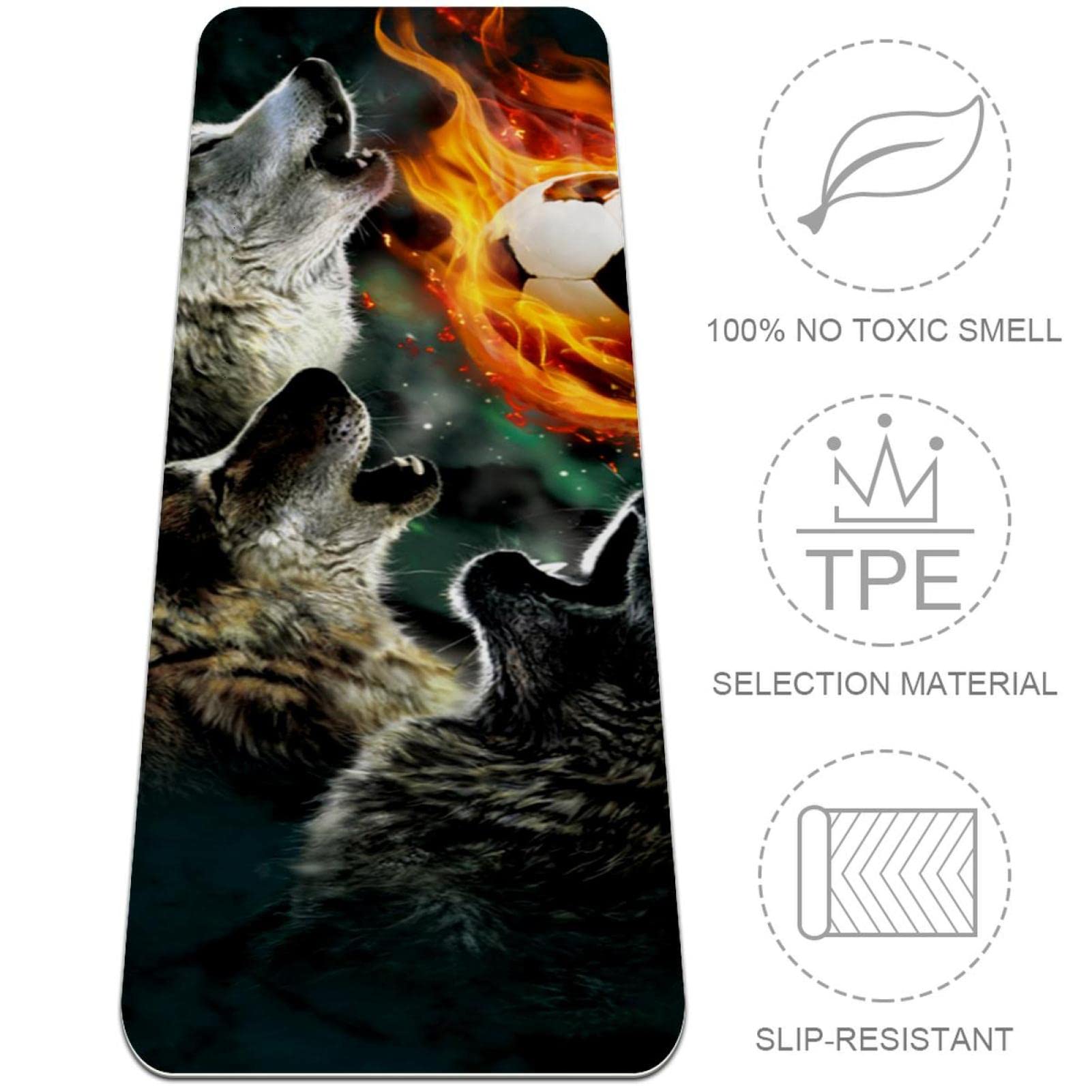 Yoga Mat, Yoga Mats for Home Workout, Workout Mat, Exercise Mats, Pilates Mat, Wolf Fire Football