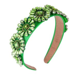 st.patrick’s day headband green rhinestone flower hairband crystal irish green lucky party hair accessories for women