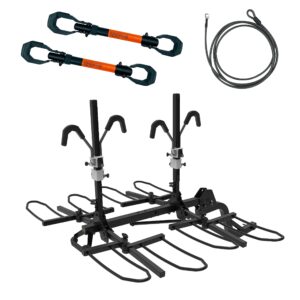 hyperax special combo - volt rv 4x with 2x e-bike adapter & steel locking-cable (l) -hitch mounted 4 bike rack carrier for rv,toad with fits up to 2x75lb e bike +2x50lb bikes with up to 5" fat tire