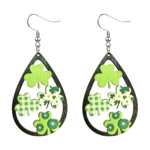 csiyanjry99 st patrick's day shamrock earrings wooden irish teardrop dangle four clover leaf wood hat horseshoe love drop earrings for women jewelry (3)