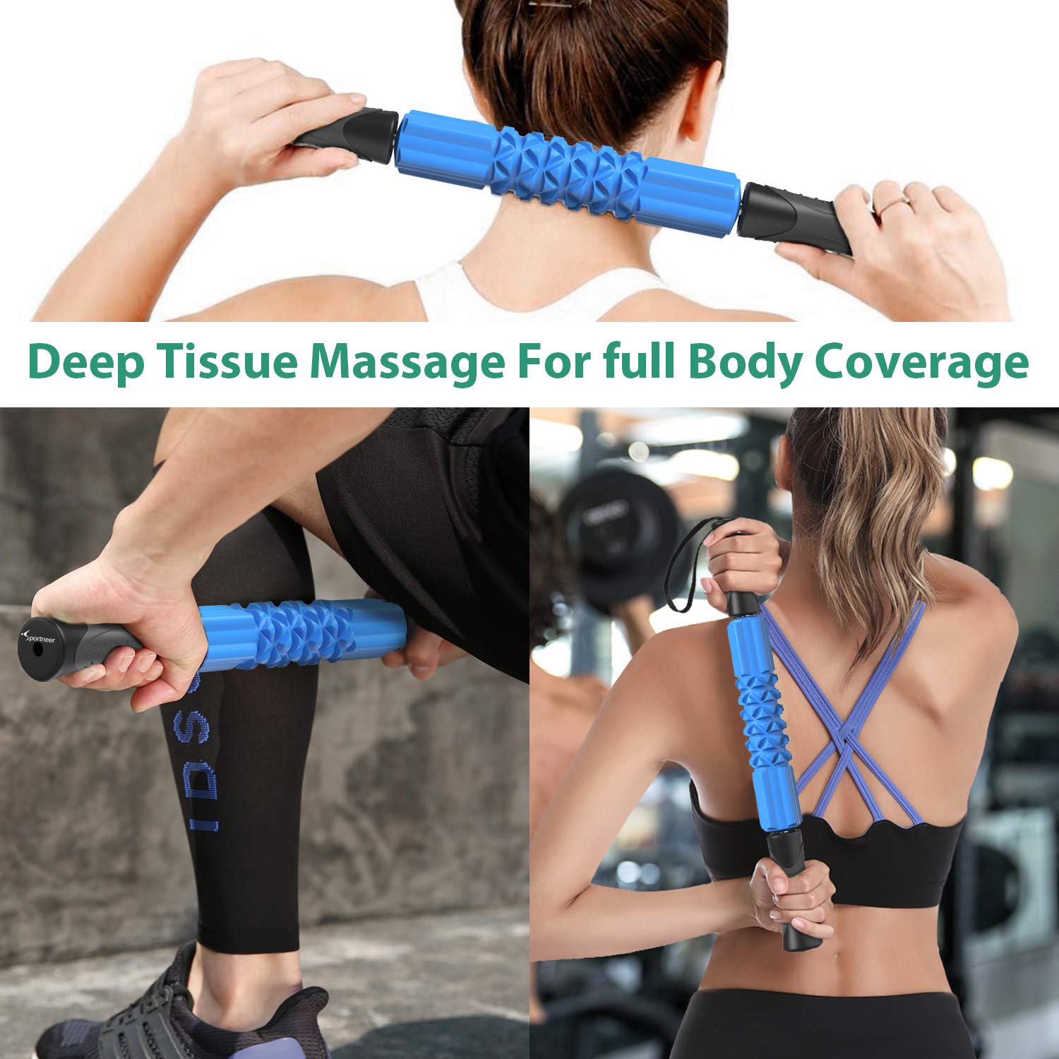 Sportneer Adjustable Ankle Weights+Handheld EVA Foam Roller Massage Stick